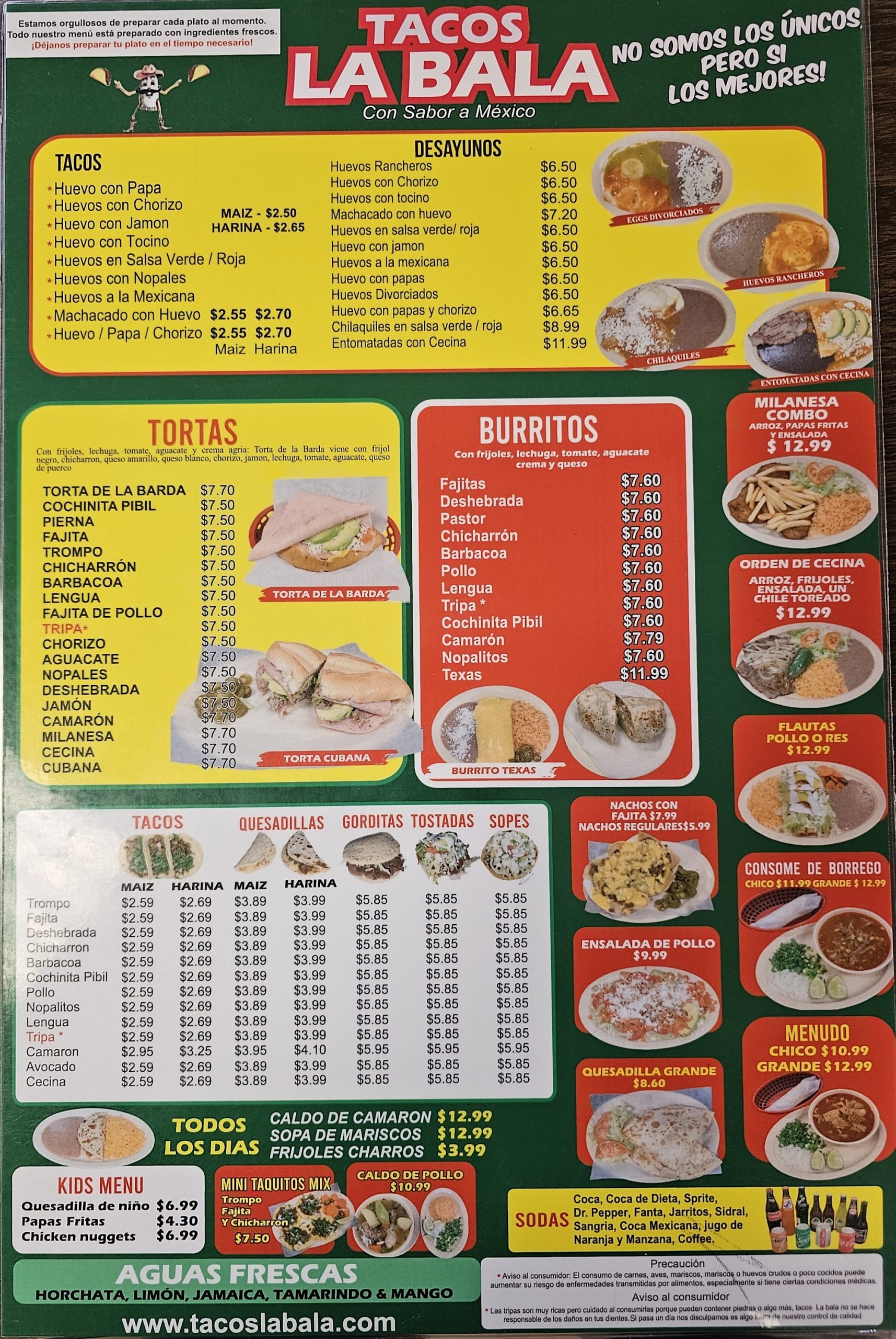Tacos La Bala Menu (update June 2026)